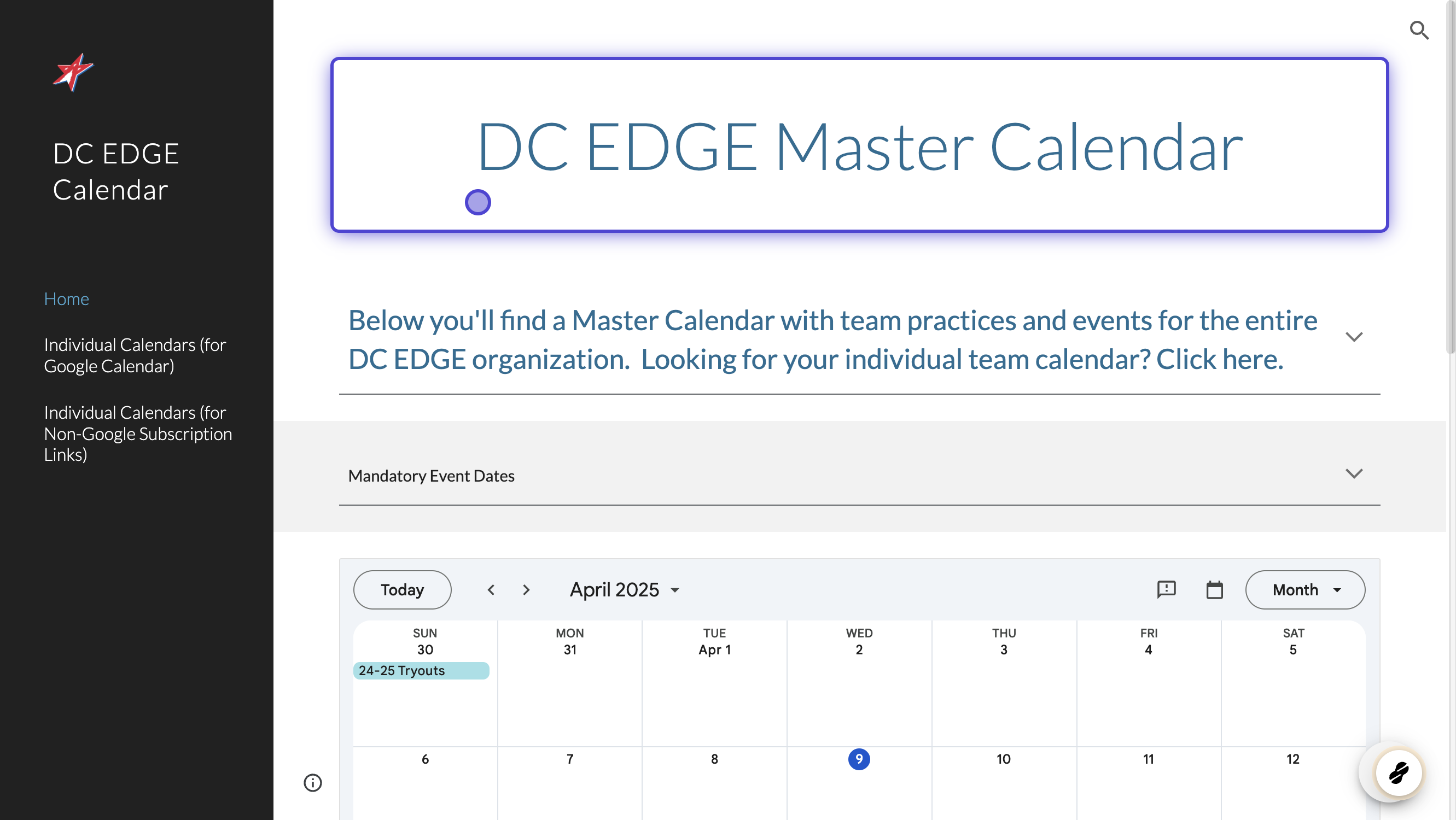 Subscribe to your team's DC EDGE Calendar