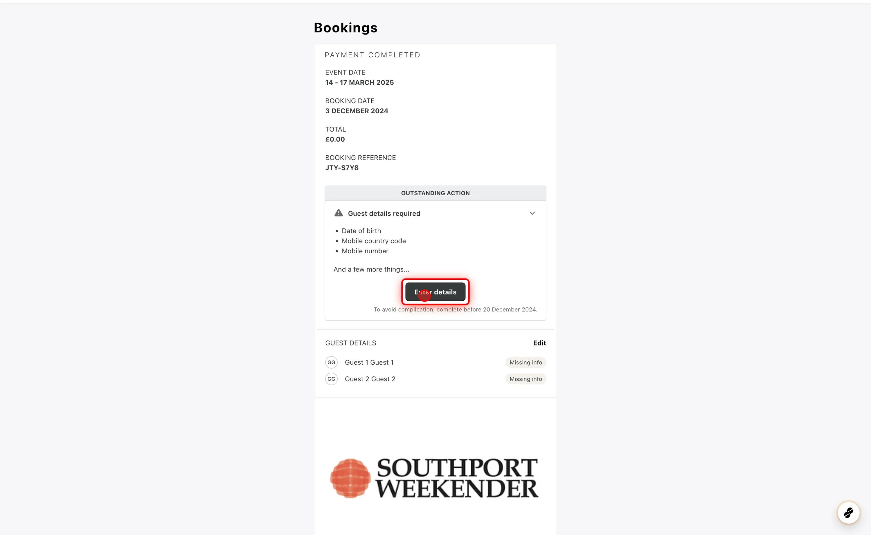 Assigning guests and completing guest details