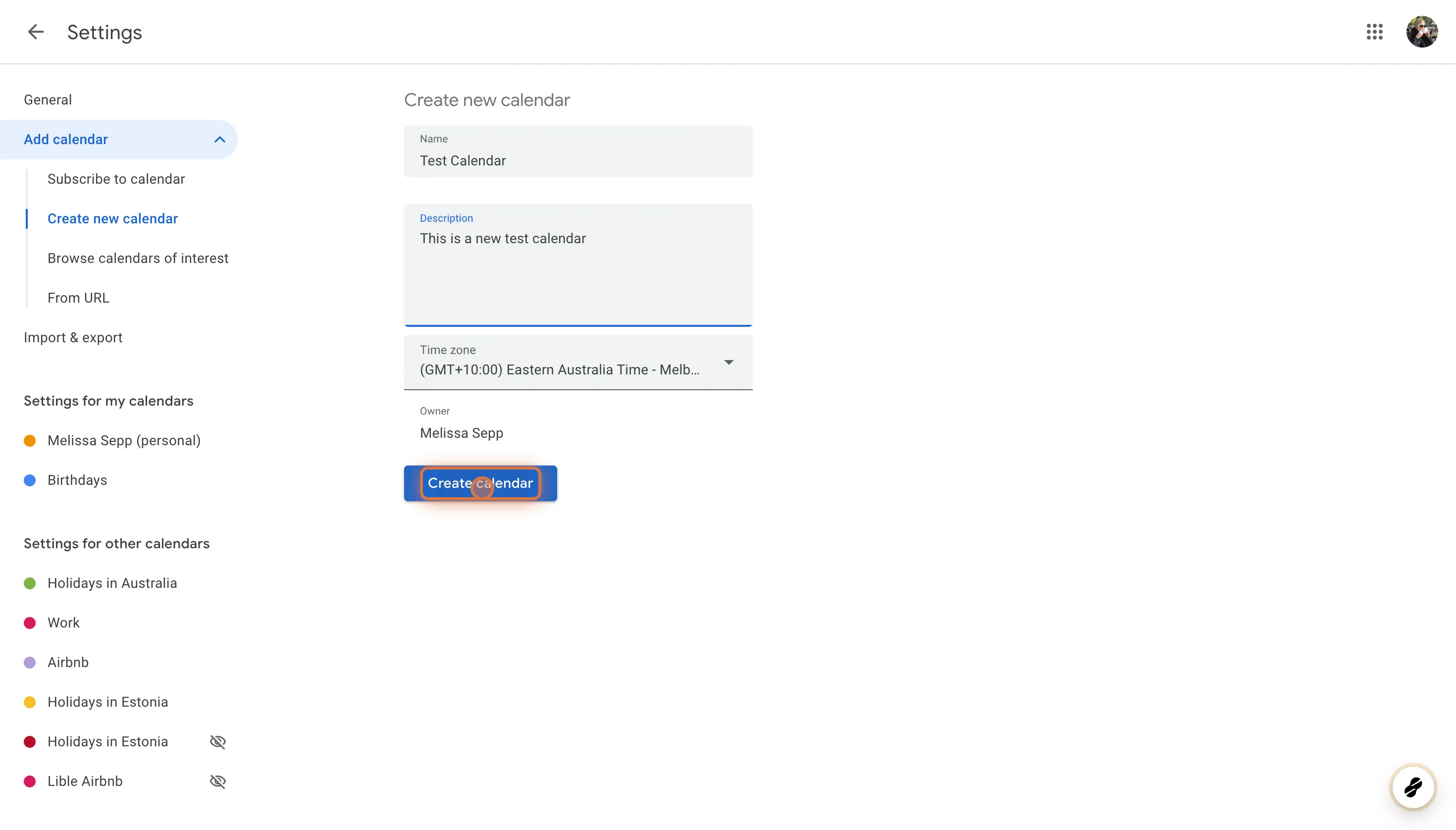 How to create a new Google Calendar