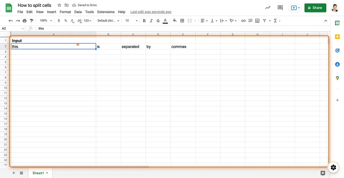 How to split cells in Google Sheets