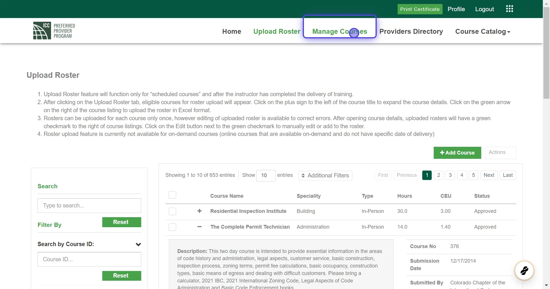 Enter a Course Listing