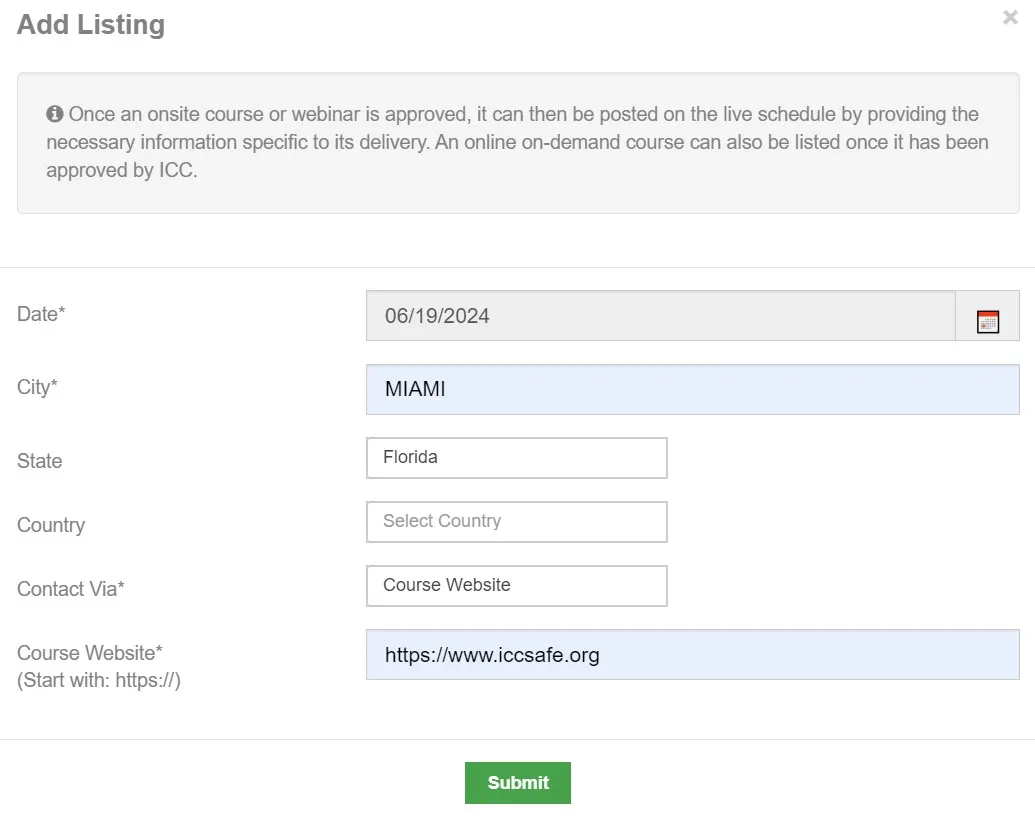 Enter a Course Listing