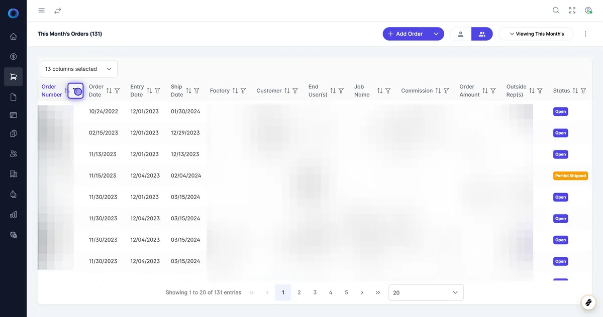 How Use The Column Sorting/Filters