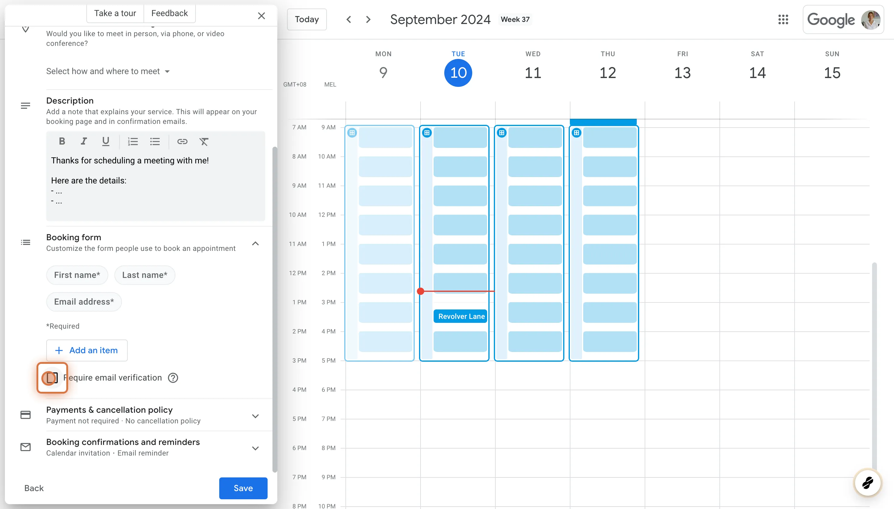 How to set up a Google Calendar's Booking Page