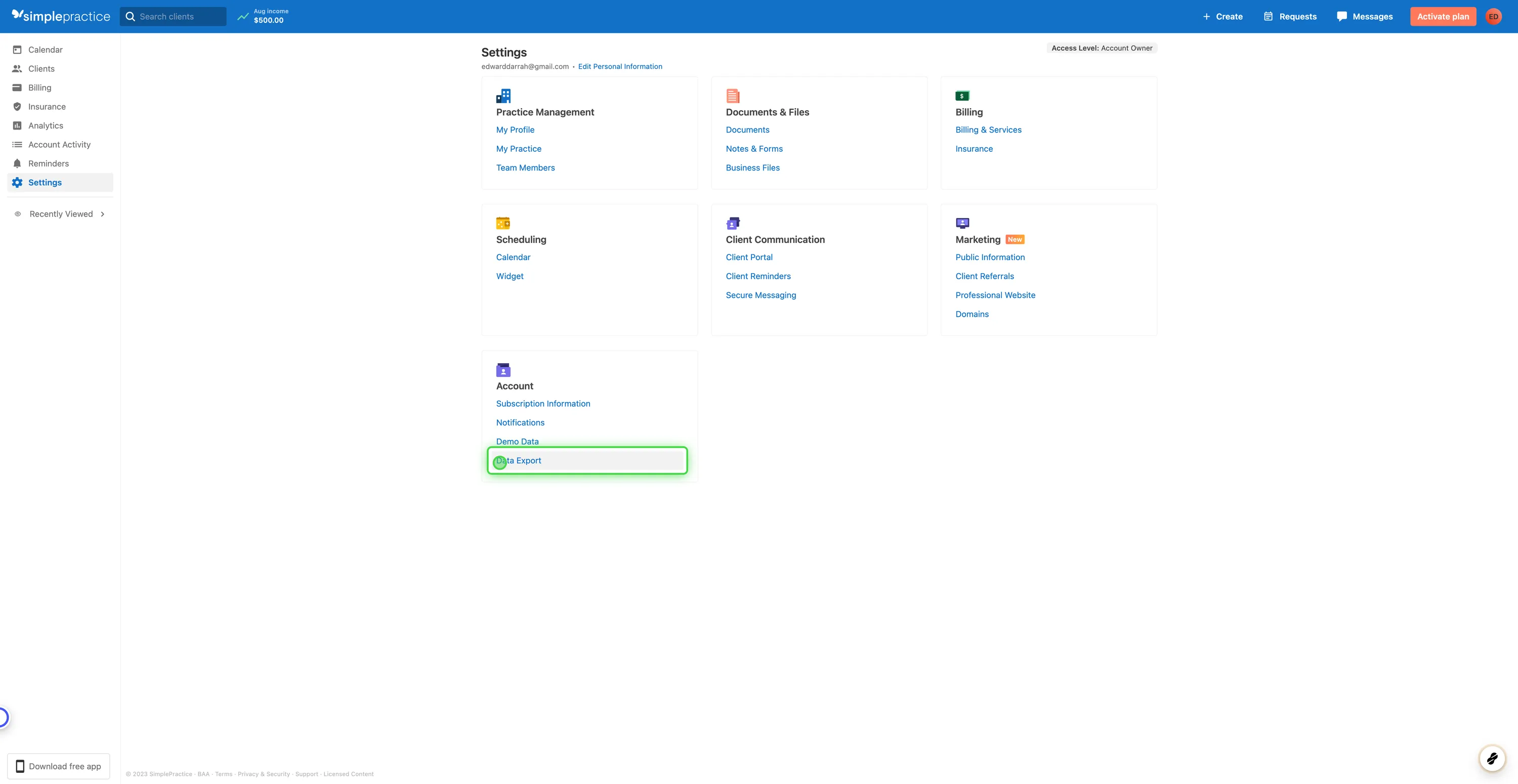 SimplePractice Client Chart Export