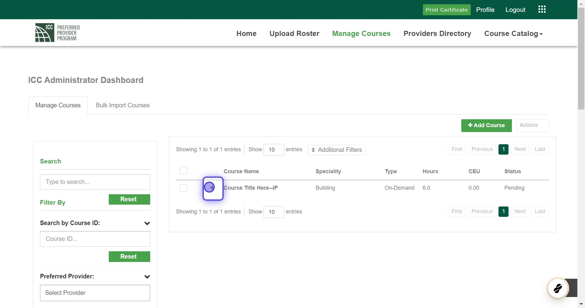 Enter a Course Listing
