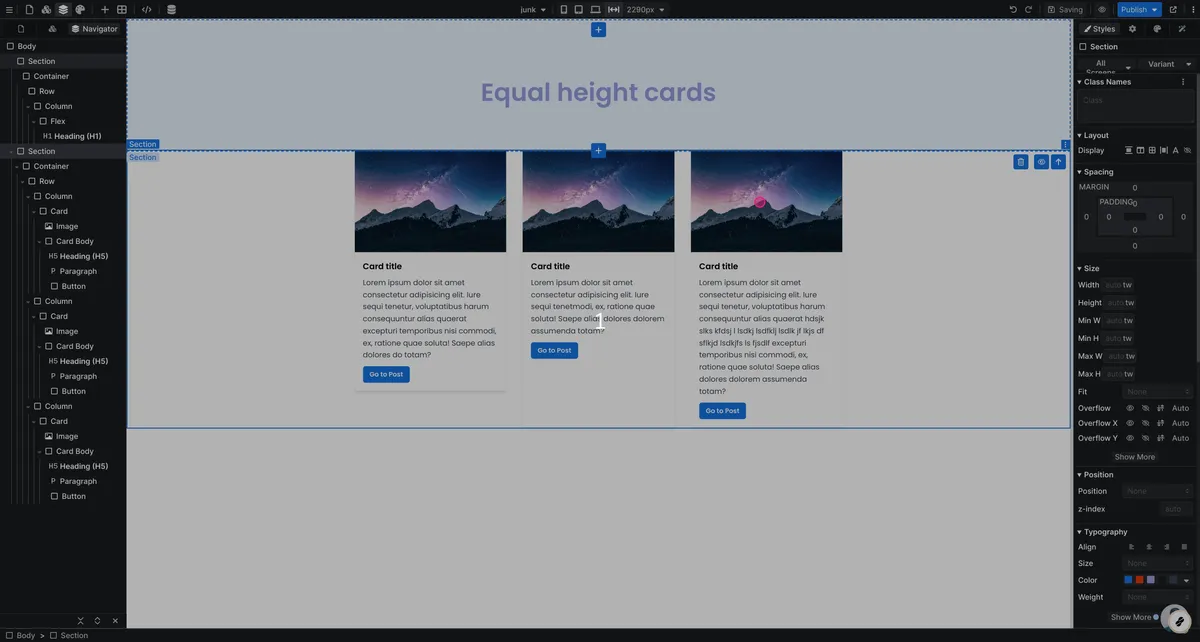 Equal height cards with Versoly