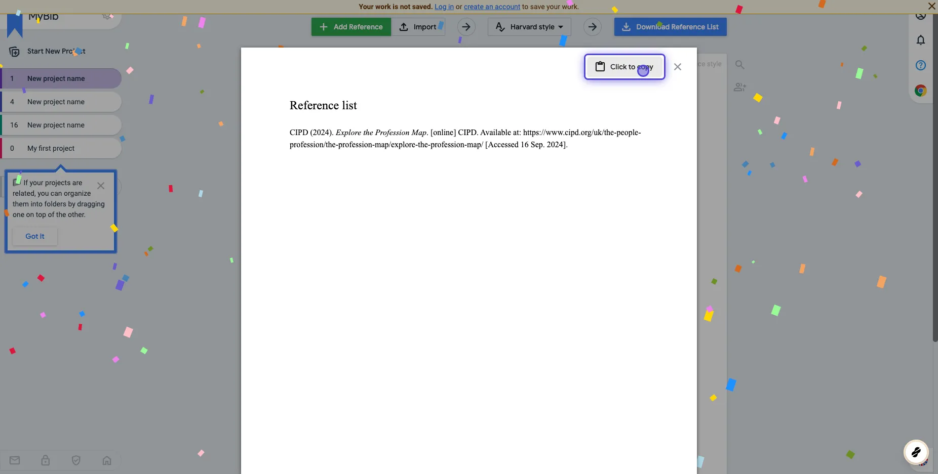 Generating a Harvard Reference with mybib.com