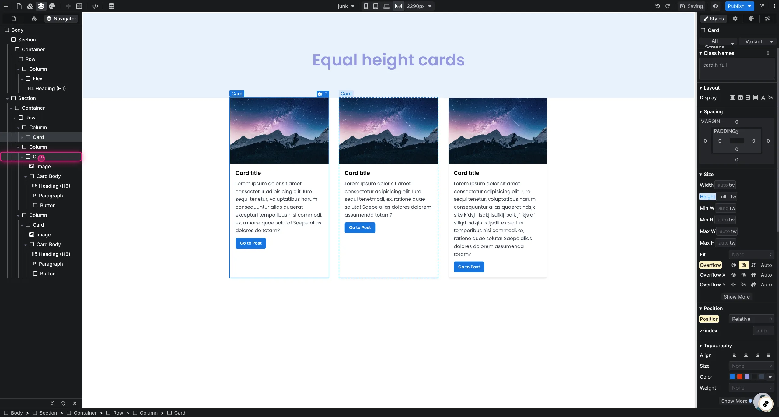 Equal height cards with Versoly