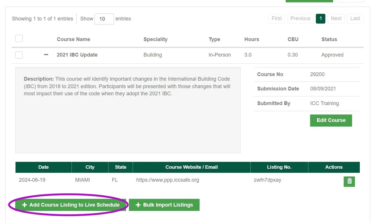 Enter a Course Listing