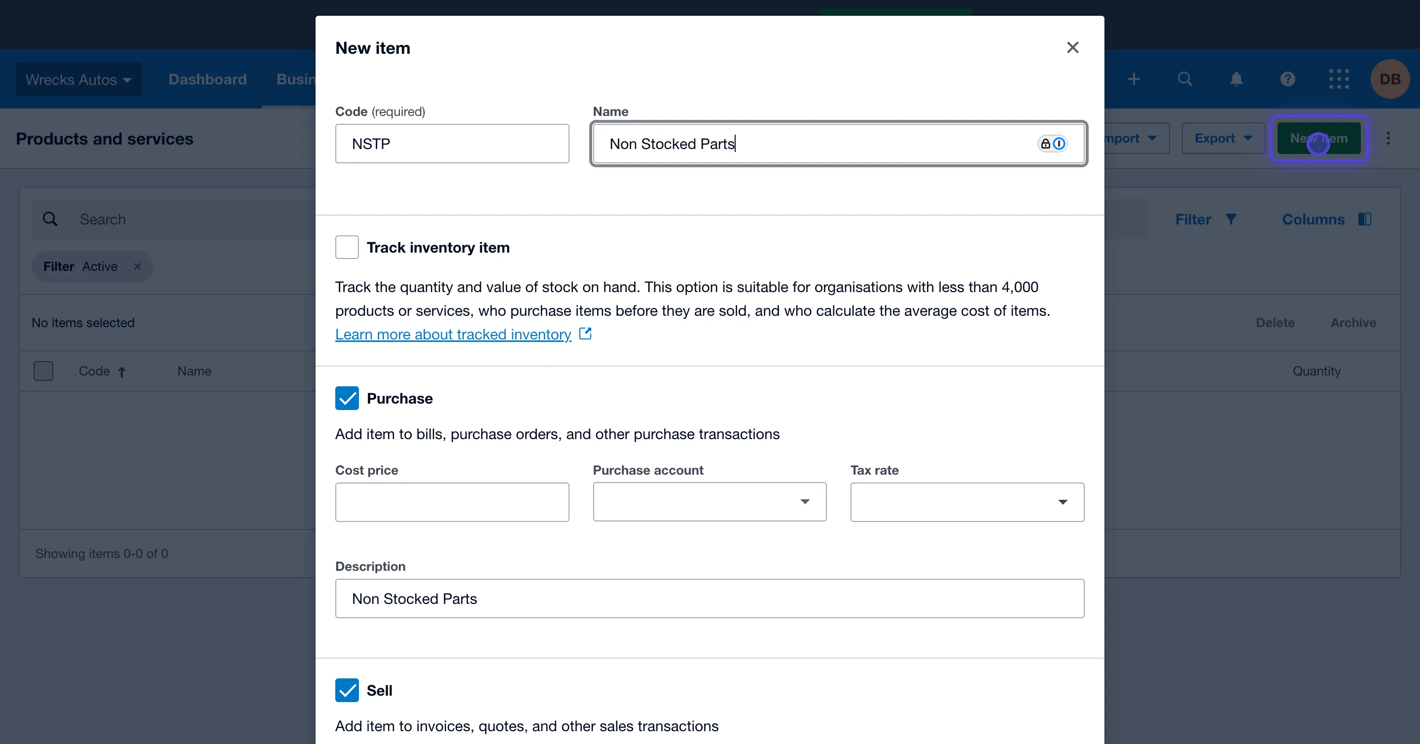 How to create inventory items in Xero