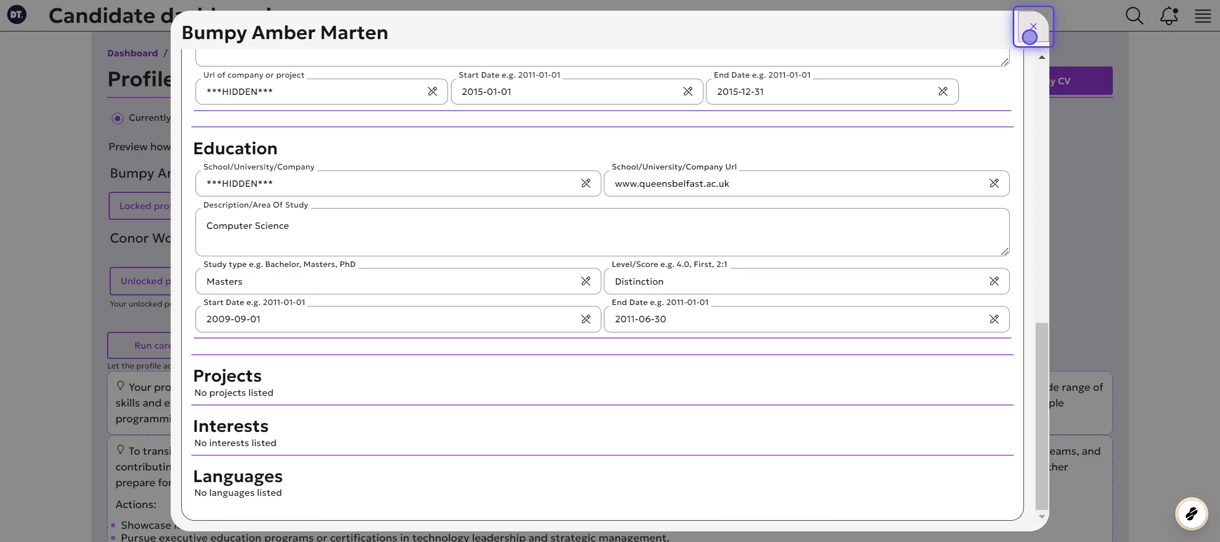 Candidate: View your anonymous profile